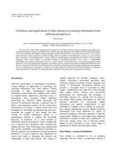 Usefulness and Applications of Data Mining in Extracting Information from Different Perspectives ...